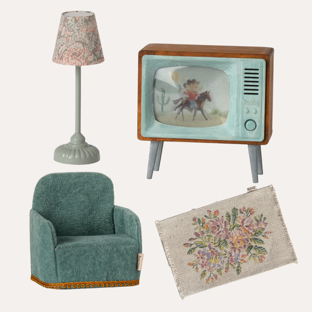 Maileg Living Room & TV Bundle, Mouse Size - Yoyo & Flo