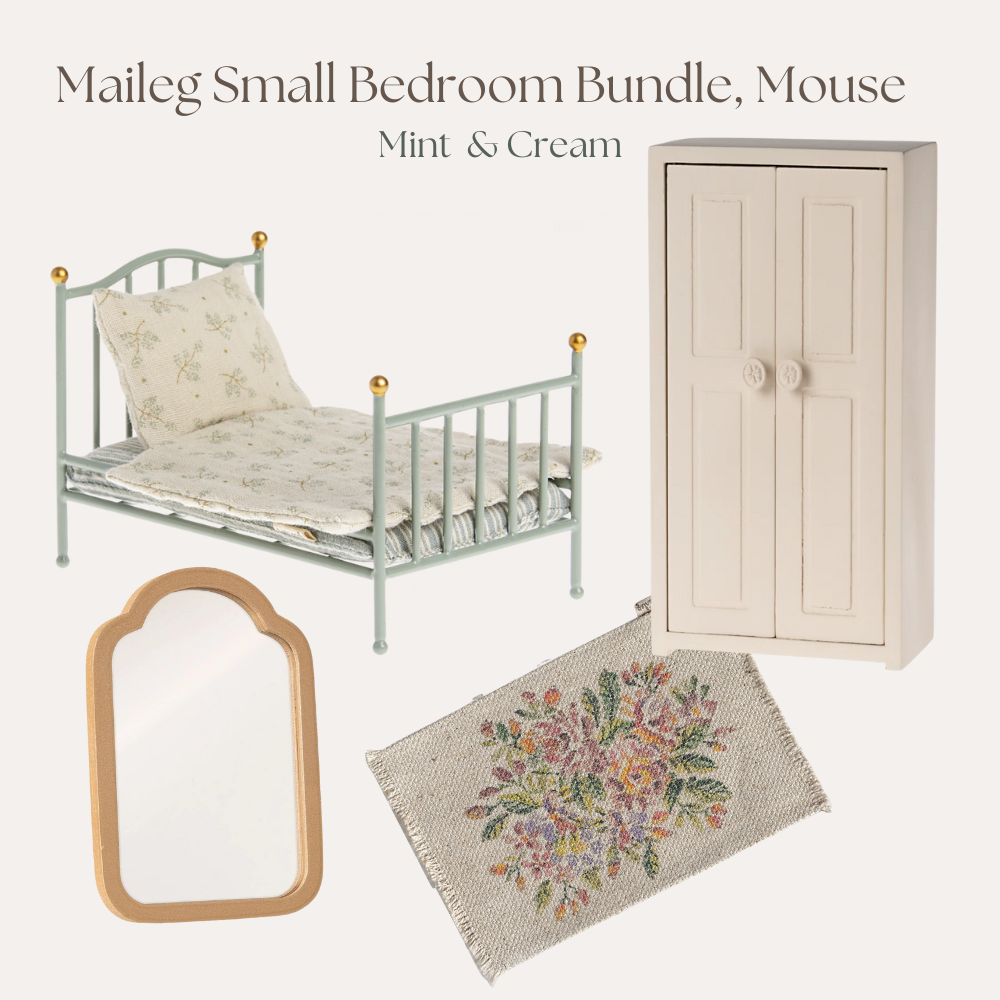 Maileg Small Bedroom Bundle, Mouse Size, Mint & Cream - Yoyo & Flo