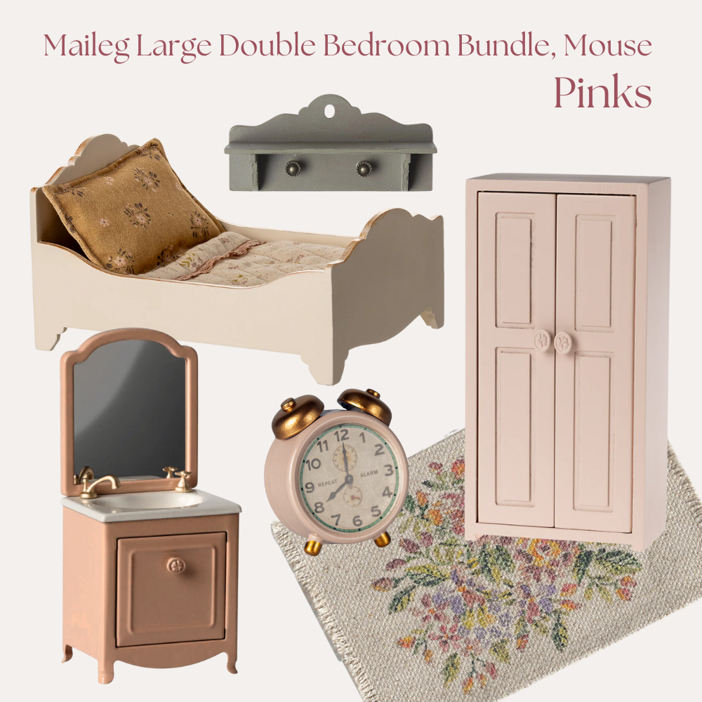 Maileg Large Double Bedroom Bundle, Mouse Size, Warm Pinks - Yoyo & Flo