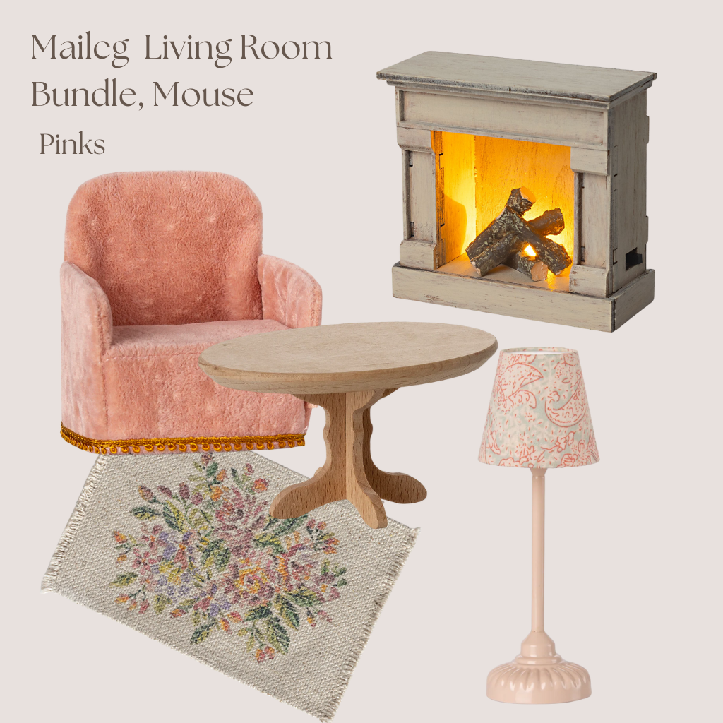 Maileg Living Room Furniture Bundle, Mouse Size, Pinks - Yoyo & Flo