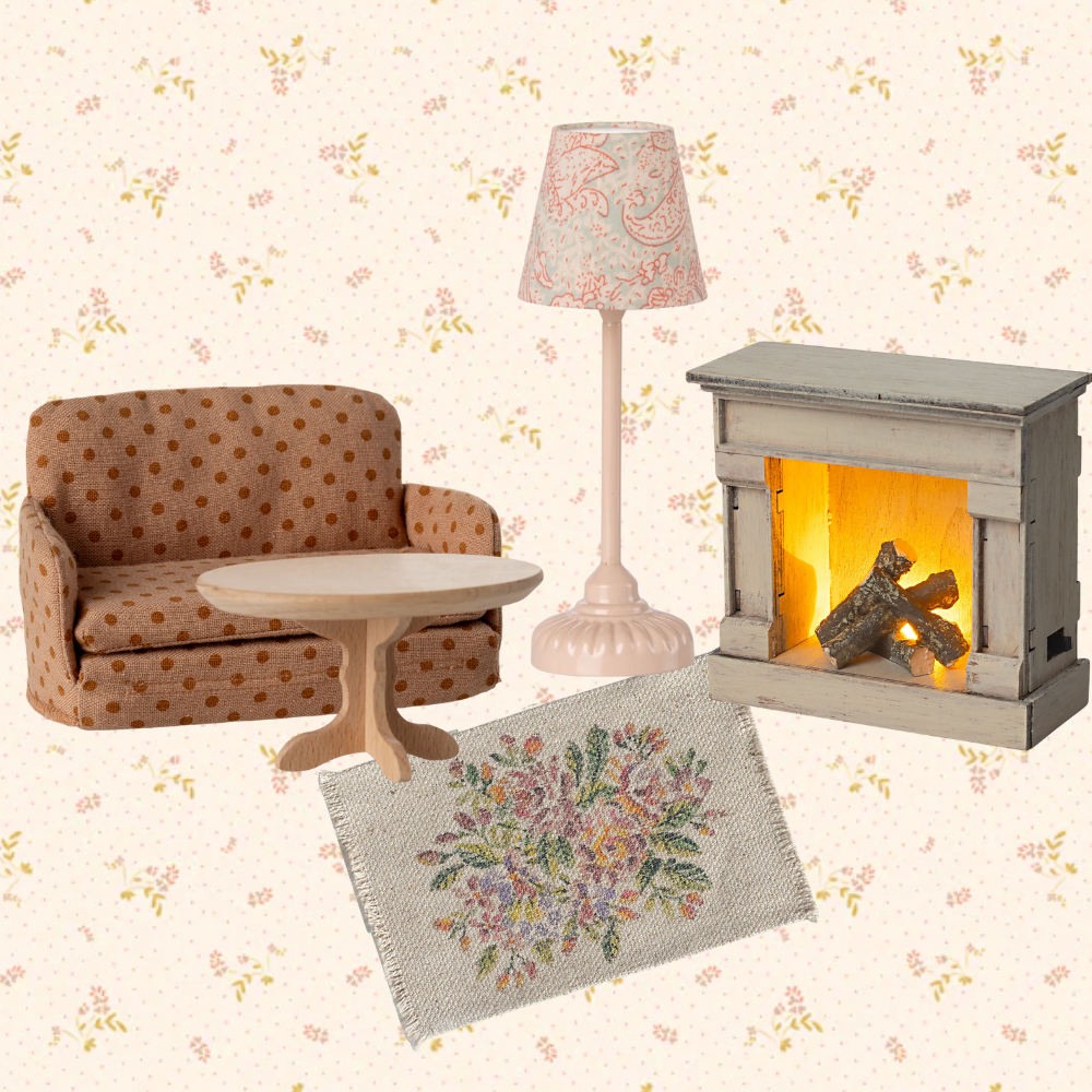 Maileg Living Room Furniture Bundle with Sofa Bed, Mouse size - Yoyo & Flo