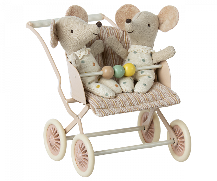 Maileg Stroller for Baby Mice, Rose - Yoyo & Flo